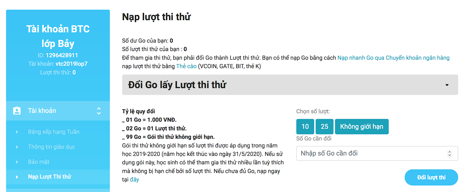 Hướng Dẫn mua lượt thi thử IOE.