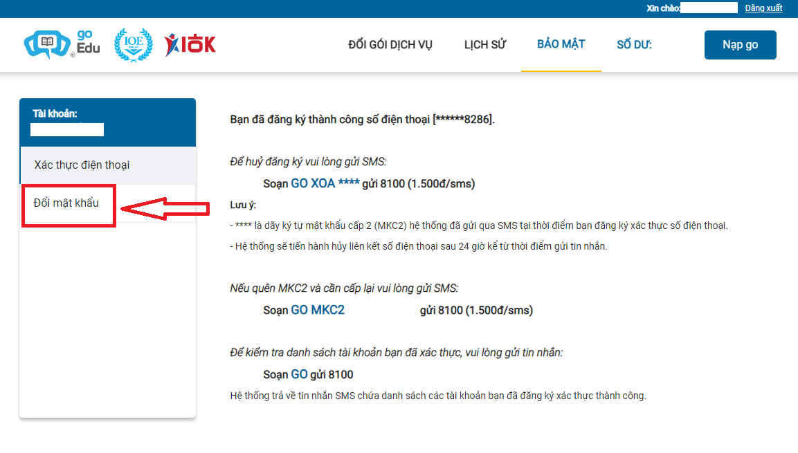 Hướng dẫn thay đổi mật khẩu tài khoản IOE