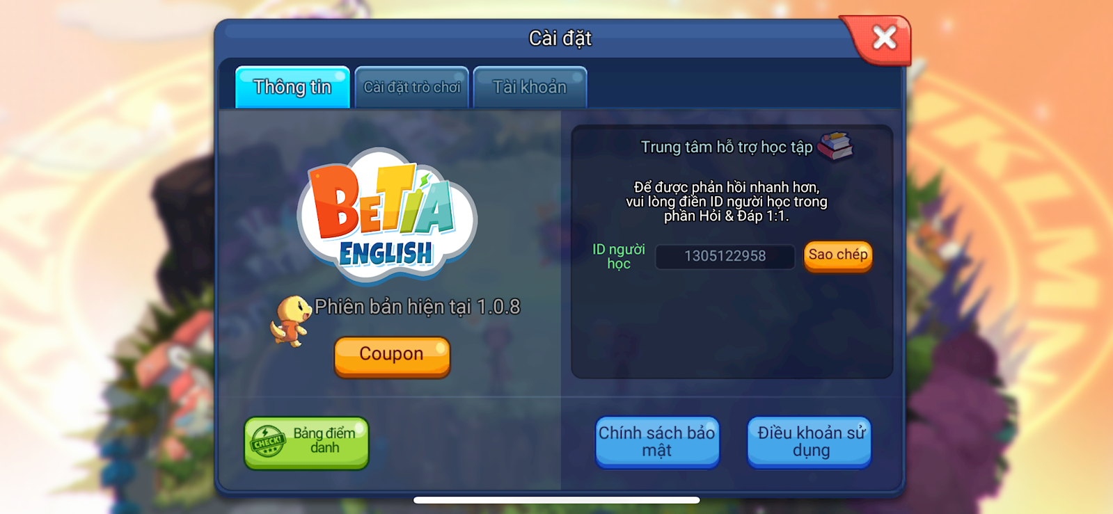Betia English - 05 bước đơn giản để nhập Coupon Betia English